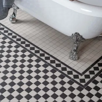 Victoria Red & Black Chequer Porcelain Mosaic Border Tiles
