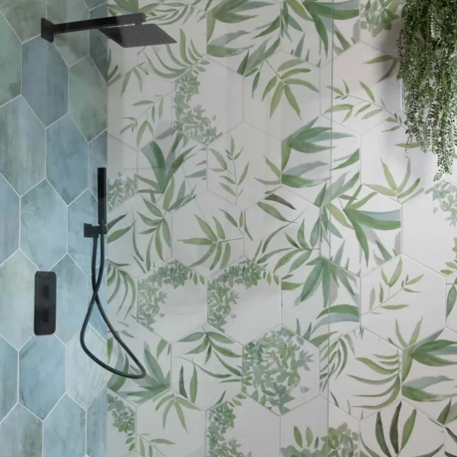 Oasis Floral Patterned Hexagon Matt Porcelain Tile