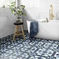 Devon Blue Victorian Patterned Matt Ceramic Floor Tile | Tile Mountain