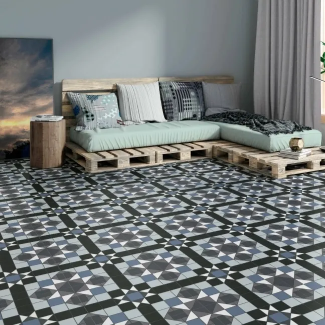 Devon Blue Victorian Patterned Matt Ceramic Floor Tile | Tile Mountain