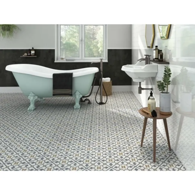 Brighton Blue Pattern Matt Porcelain Floor Tile