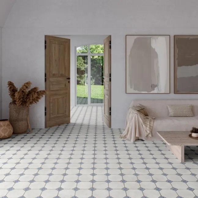 Leeds Blue Patterned Matt Porcelain Floor Tile