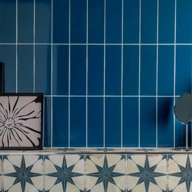 Linear Navy Blue Gloss Ceramic Wall Tiles- Tile Mountain