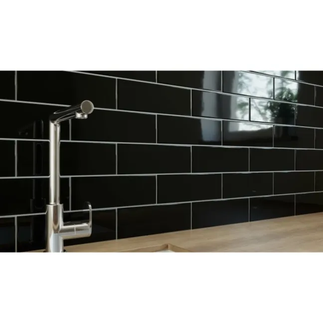 Linear Black Gloss Wall Tile | Tile Mountain