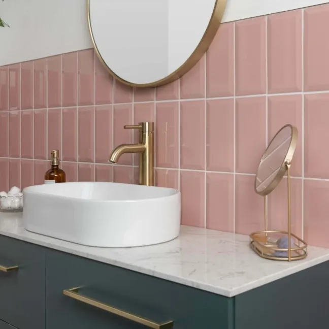 Metro Pink Bevelled Ceramic Wall Tile | Tile Mountain