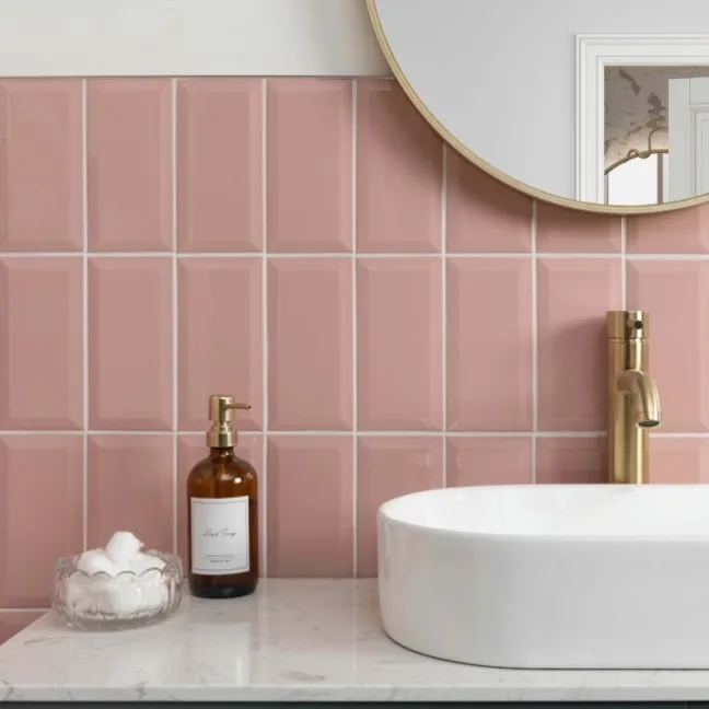 Metro Pink Bevelled Ceramic Wall Tile | Tile Mountain