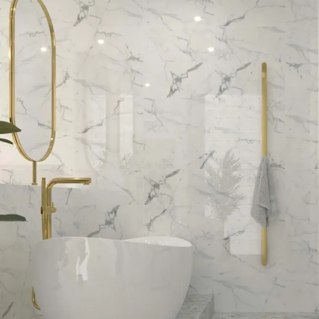 Carrera White Marble Effect Polished Wall & Floor Tile | Tile Mountain