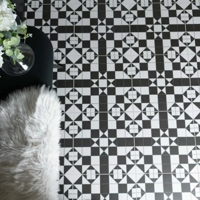 Devon Black & White Victorian Patterned Ceramic Floor Tile
