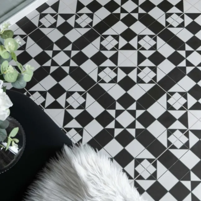 Devon Black & White Victorian Patterned Ceramic Floor Tile