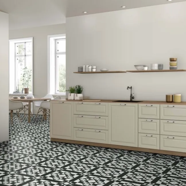 Devon Black & White Victorian Patterned Ceramic Floor Tile