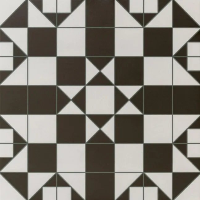 Devon Black & White Victorian Patterned Ceramic Floor Tile