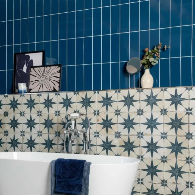 Linear Navy Blue Gloss Ceramic Wall Tiles- Tile Mountain