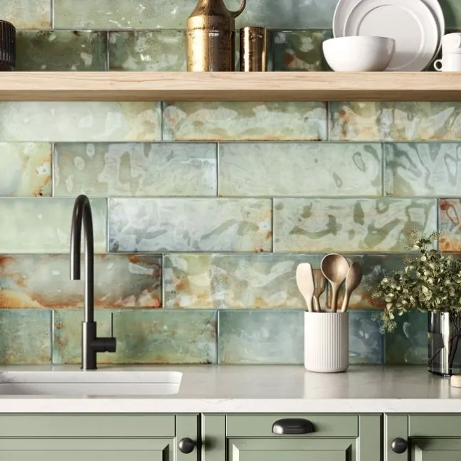 Zellige Sage Green Gloss Porcelain Tile | Tile Mountain