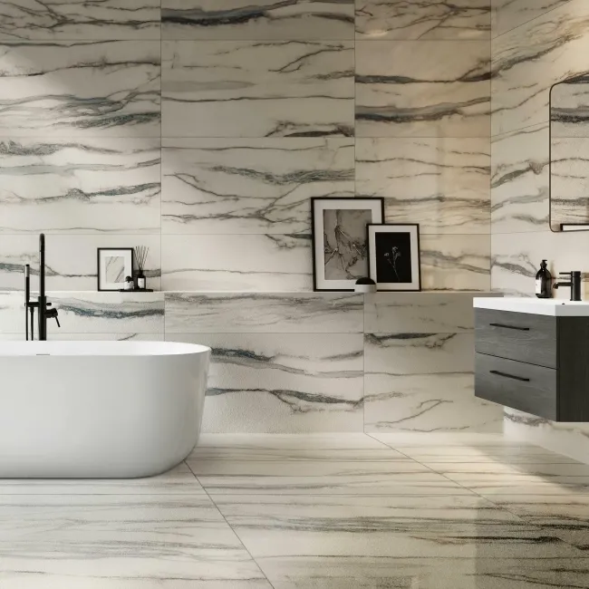 Amazonas Blue Marble Effect Semi Polished Porcelain Tile | Tile Mountain