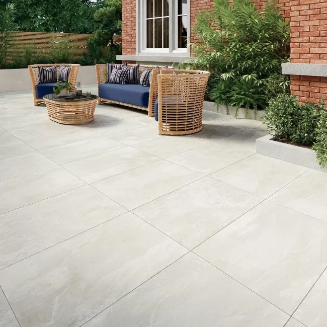 Augusta White Slate Effect Matt Porcelain Large Outdoor Slab Tile ...