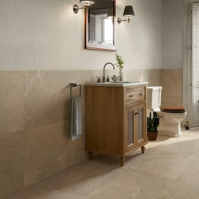 Lucca Flagstone Beige Chiselled Stone Effect Porcelain Tile | Tile Mountain