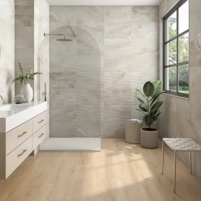 Naza Beige Wave Decor Onyx Marble Effect Matt Wall Tile | Tile Mountain