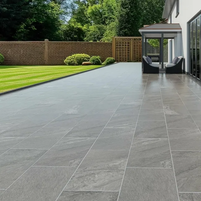 Piazza Grey Stone Effect Matt Porcelain Large Outdoor Slab Tile | Tile ...