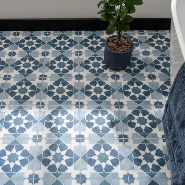 Rabat Blue Pattern Matt Ceramic Floor Tile | Tile Mountain