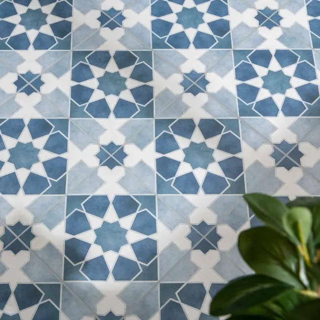 Rabat Blue Pattern Matt Ceramic Floor Tile | Tile Mountain