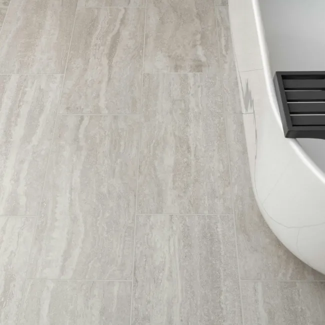 Travertino Light Grey Stone Effect Matt Porcelain Wall & Floor Tile ...