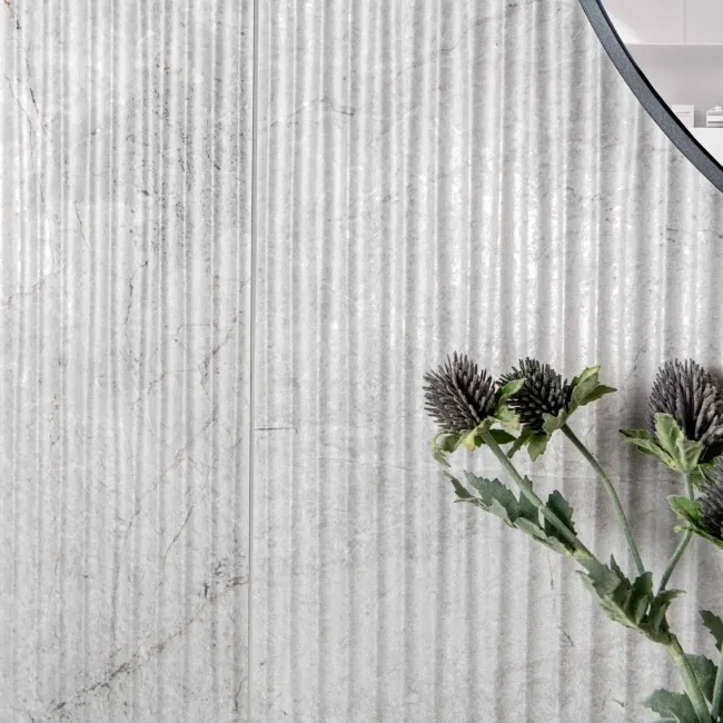 Tuscan Light Grey Embossed Decor Stone Effect Matt Wall Tile