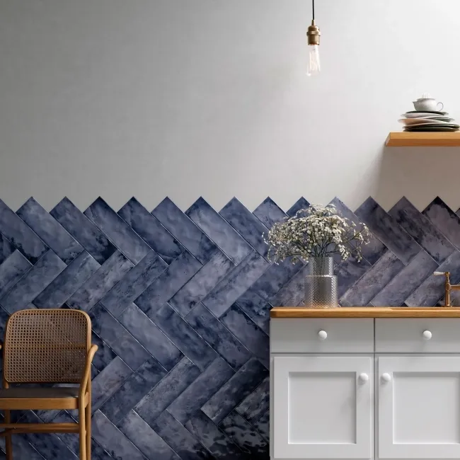 Zellige Navy Blue Gloss Porcelain Tile | Tile Mountain