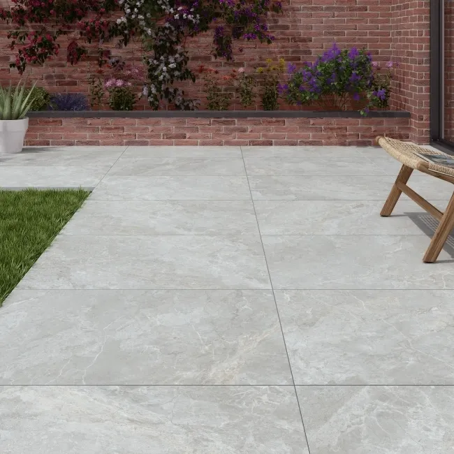 Mylos Grey Stone Effect Matt Porcelain Outdoor Slab Tile | Tile Mountain