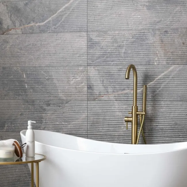 Tuscan Dark Grey Embossed Decor Stone Effect Wall Tile