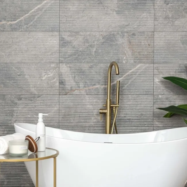 Tuscan Dark Grey Embossed Decor Stone Effect Wall Tile