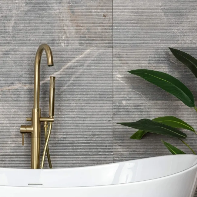 Tuscan Dark Grey Embossed Decor Stone Effect Wall Tile