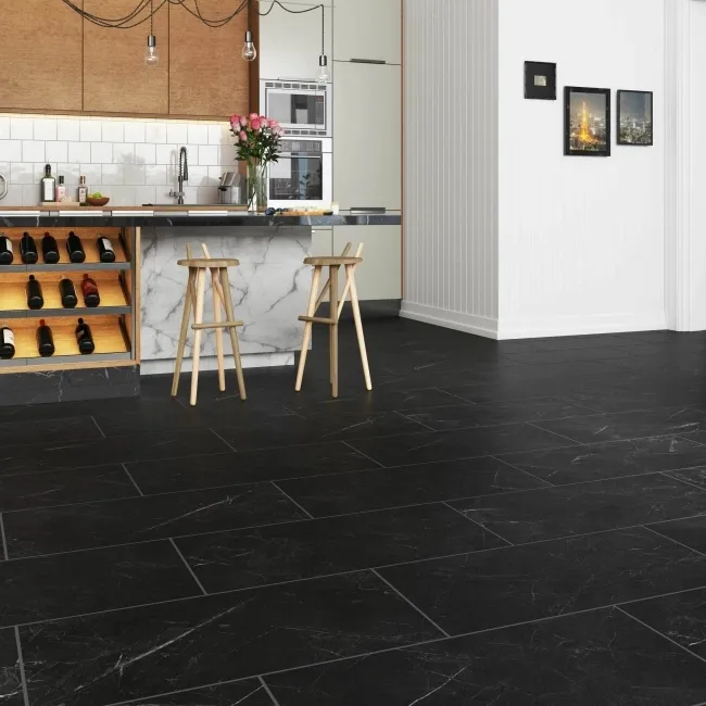 Marble Black Grouted Tile Effect Luxury Click Vinyl Flooring