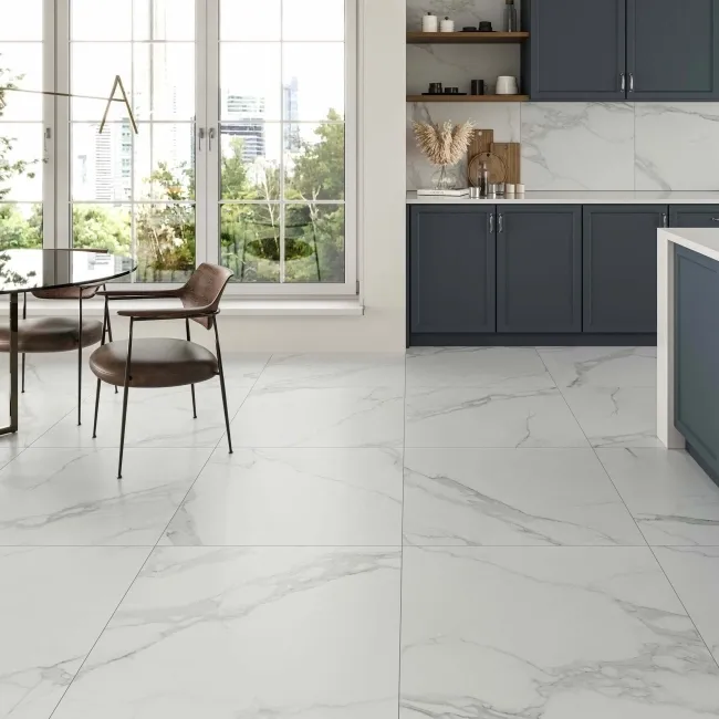 Place White Marble Effect Large Matt Porcelain Tile | Tile Mountain