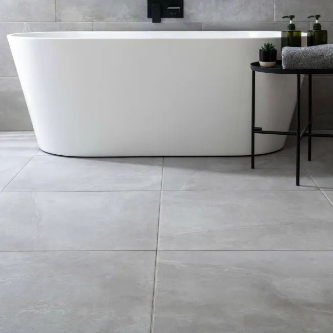 Augusta Ice Grey Slate Effect Matt Porcelain Floor Tile | Tile Mountain