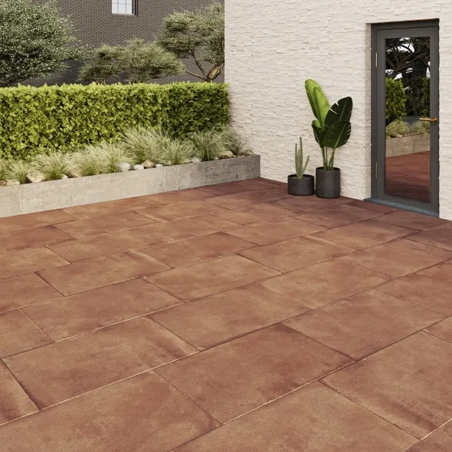 Kingsbury Terracotta Rustic Edge Stone Effect Porcelain Outdoor Slab ...
