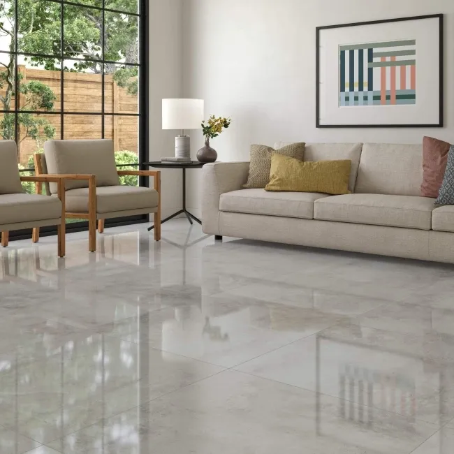 Clinquer Grey Polished Concrete Effect Porcelain Floor Tile | Tile Mountain