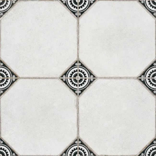 Leeds Black Patterned Matt Porcelain Floor Tile
