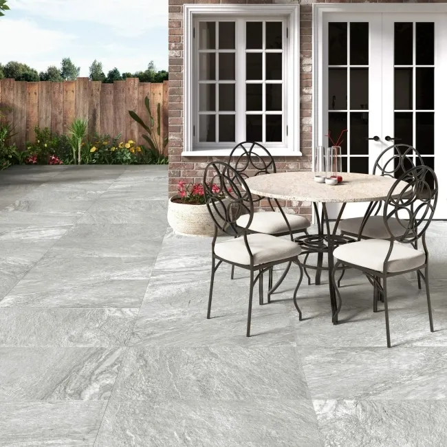 Piazza Light Grey Stone Effect Matt Porcelain Large Outdoor Slab Tile ...