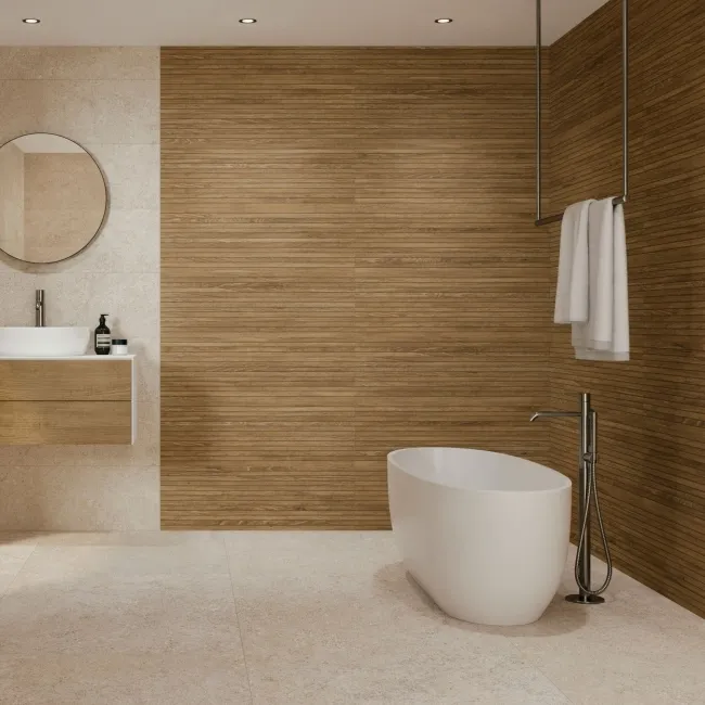 Verbier Honey Slatted Decor Wood Effect Ceramic Wall Tile | TileMountain