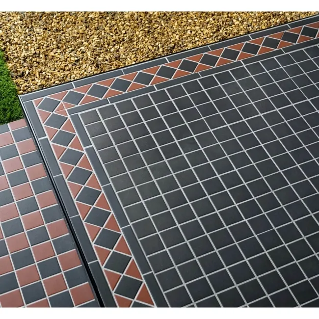 Victoria Red & Black Chequer Porcelain Mosaic Border Tiles