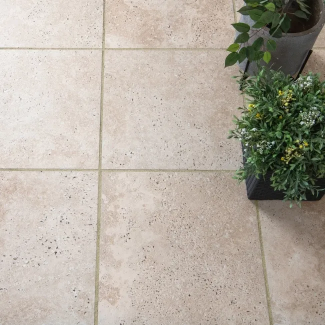 Classic Beige Travertine Effect Matt Porcelain Outdoor Slab Tile | Tile ...