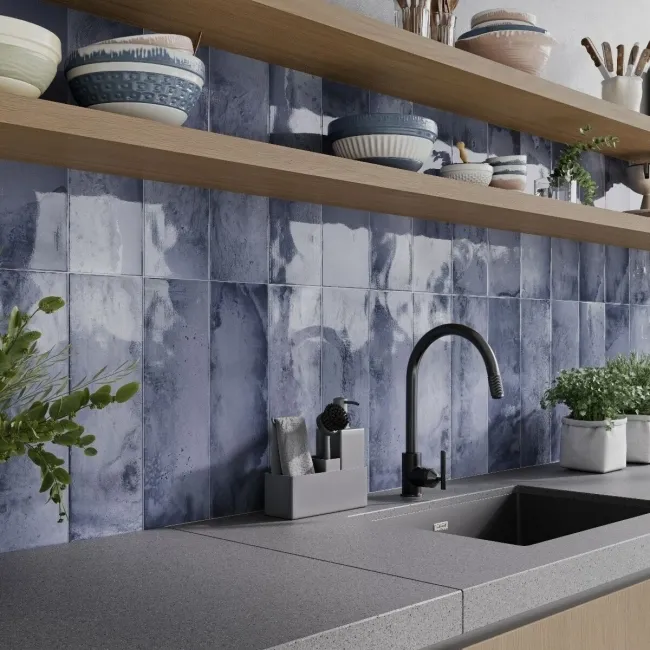 Zellige Navy Blue Gloss Porcelain Tile | Tile Mountain