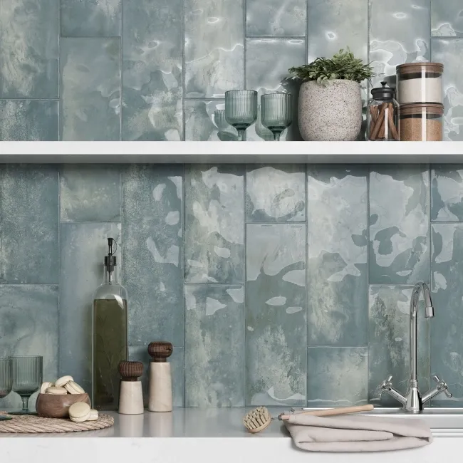 Zellige Ocean Blue Gloss Porcelain Tile | Tile Mountain