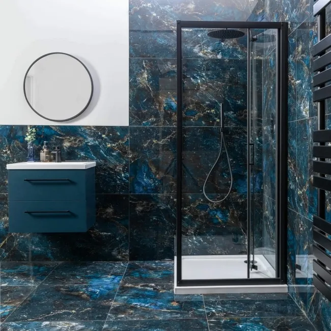 Sky Blue Marble Effect Polished Porcelain Tile