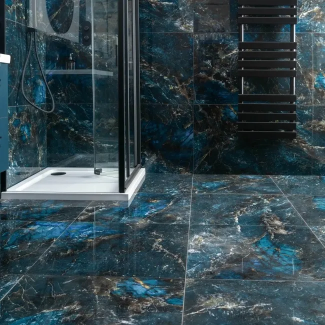 Sky Blue Marble Effect Polished Porcelain Tile