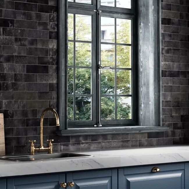 Artesano Graphite Black Shiny Floor Tiles | Tile Mountain