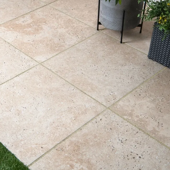 Classic Beige Travertine Effect Matt Porcelain Outdoor Slab Tile | Tile ...