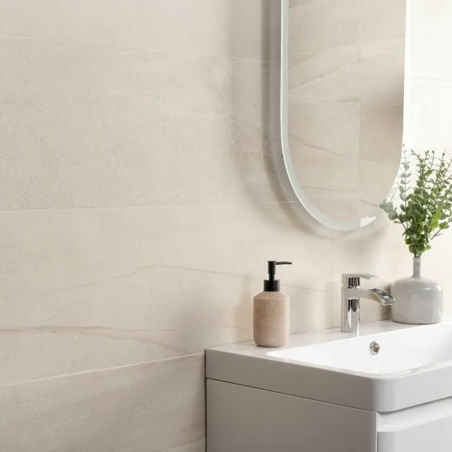 Burlington Stone Effect Cream Matt Ceramic Wall Tile | Tile Mountain