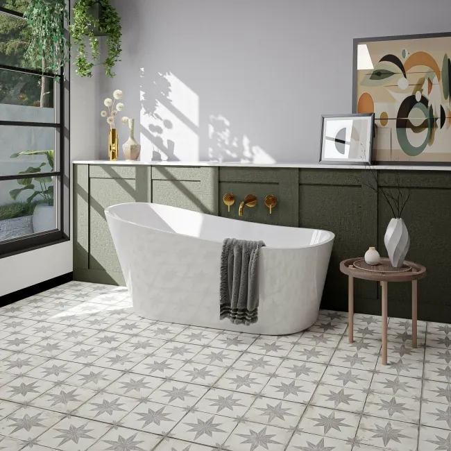 Star Grey Patterned Matt Ceramic Floor Tile | Tile Mountain