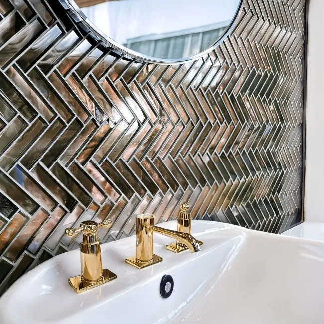 Solar Herringbone Bronze Glass Mosaic | Tile Mountain